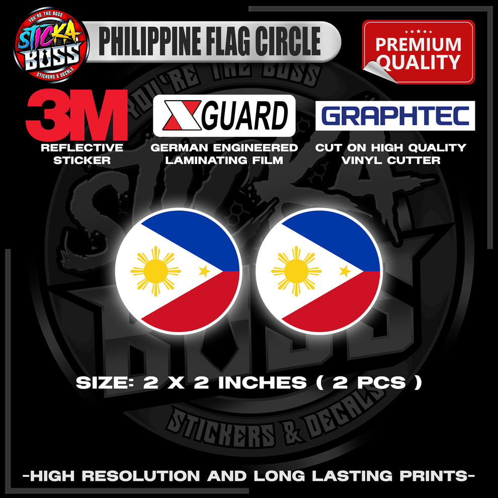 PHILIPPINE FLAG CIRCLE | 2 PCS | 3M REFLECTIVE STICKER | PREMIUM LAMIN ...