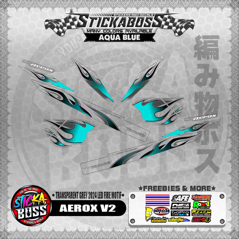 【PREMIUM UV PRINT】TRANSPARENT AEROX V2 DECALS ( GREY 2024 LED FIRE MOT ...