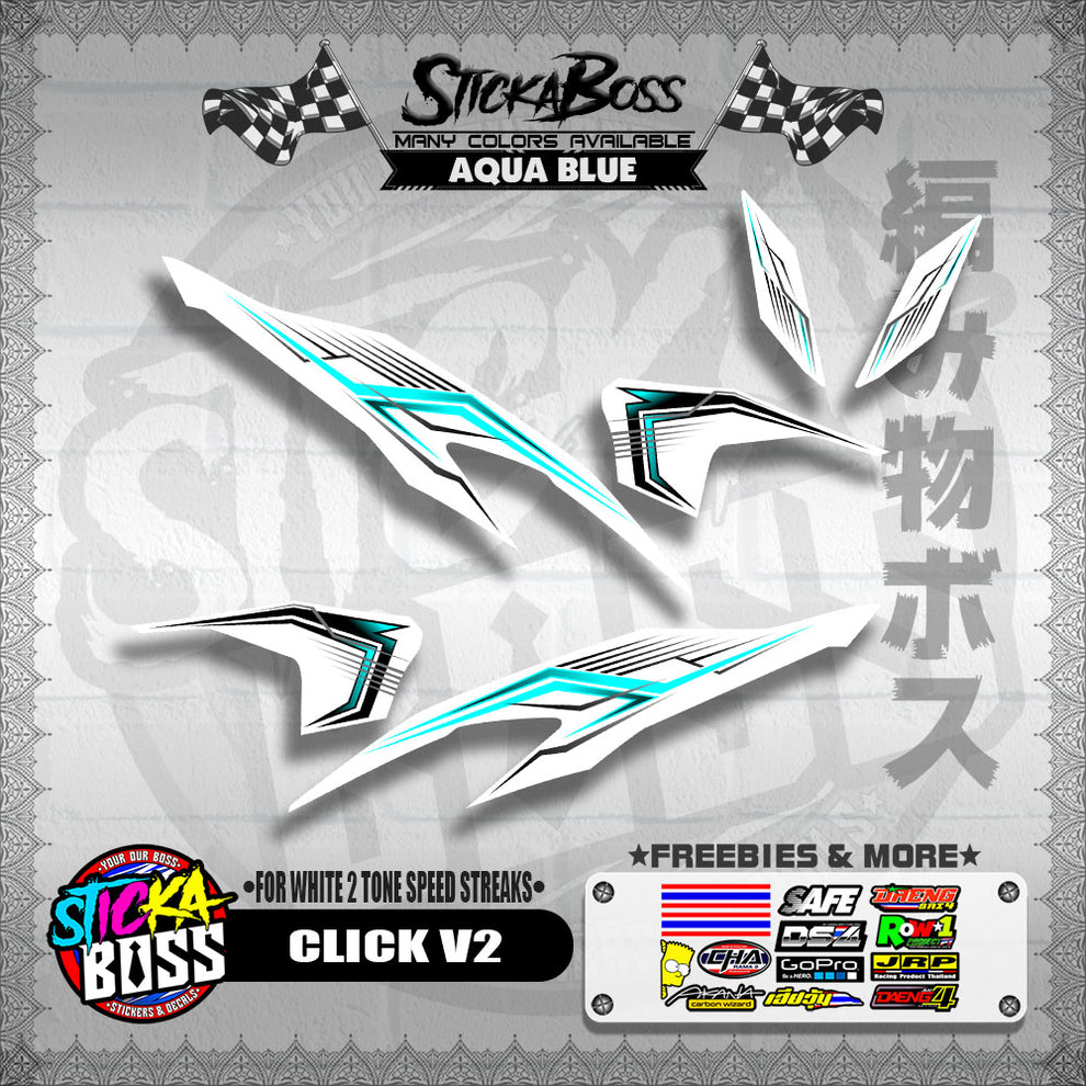 CLICK V2 DECALS ( FOR WHITE 2 TONE SPEED STREAKS ) [ PREMIUM GLOSSY LA ...