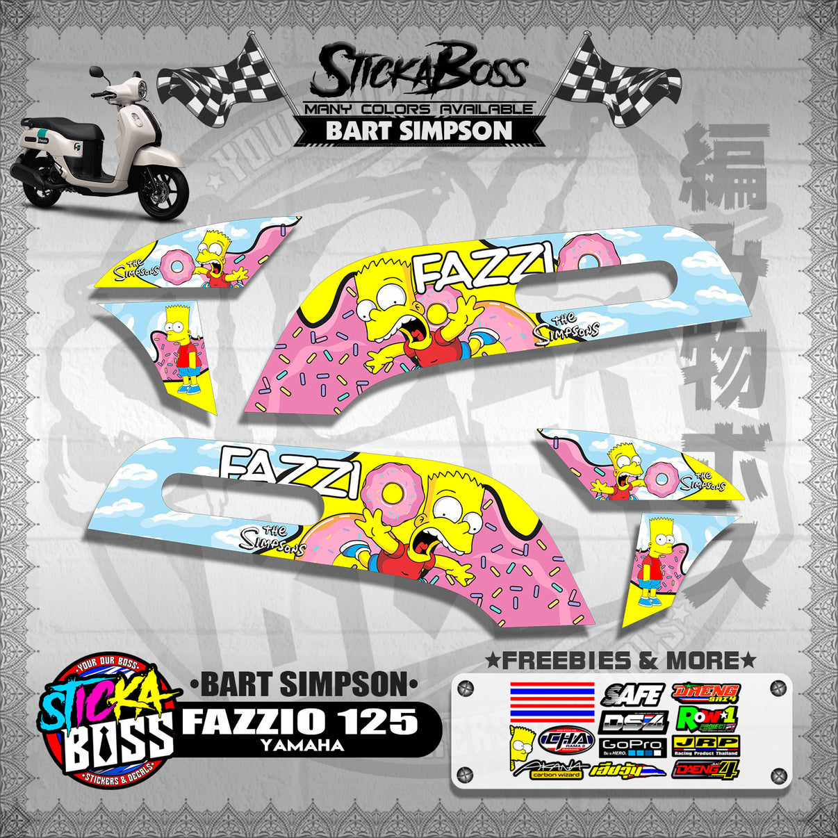 FAZZIO 125 DECALS ( BART SIMPSON )【WITH FREEBIES】 – StickaBoss