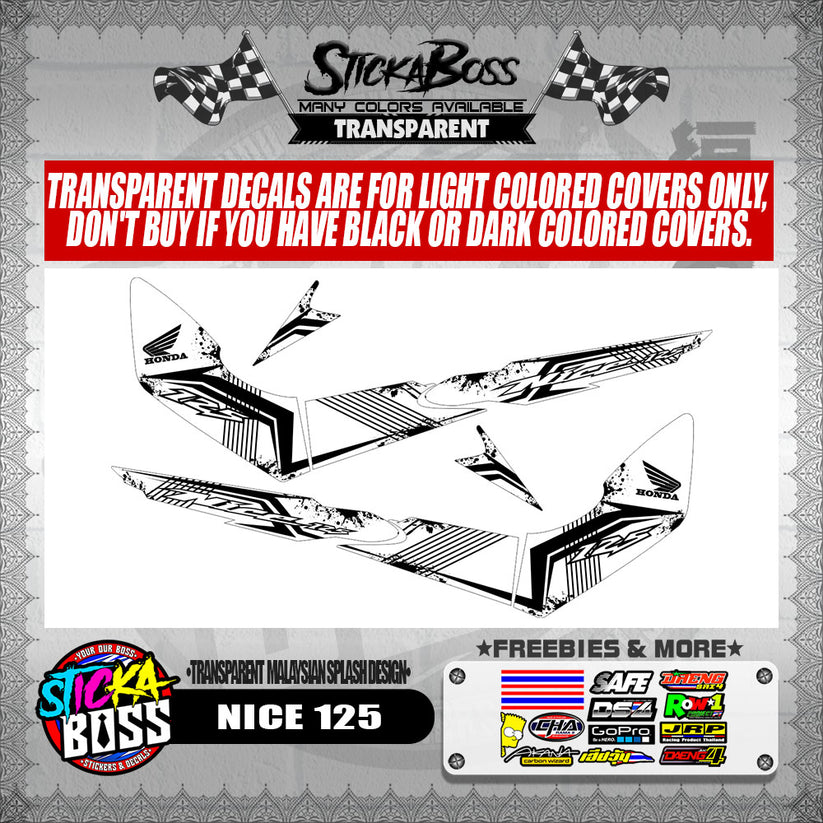 NICE 125 DECALS ( TRANSPARENT MALAYSIAN SPLASH DESIGN )【WITH FREEBIES ...