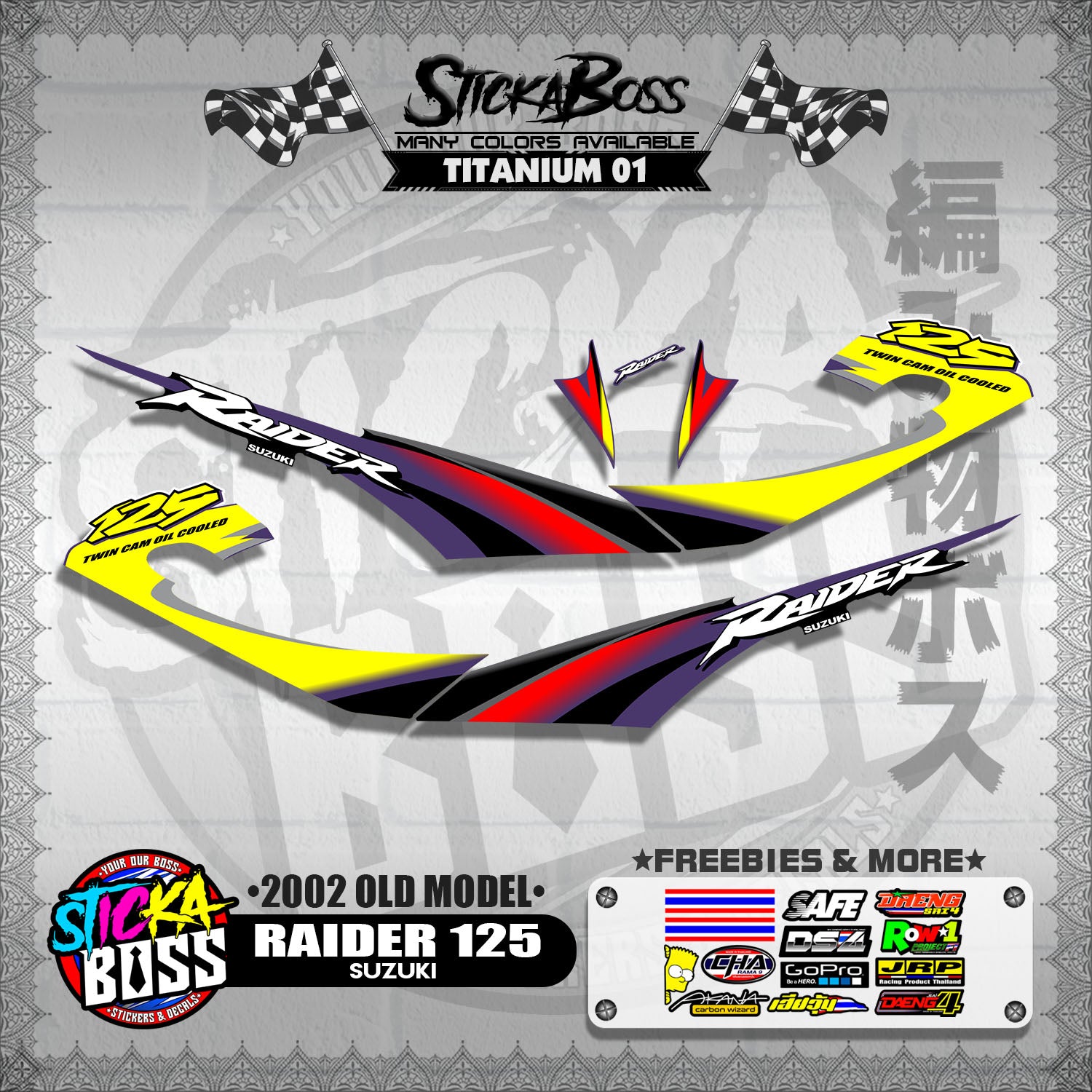 RAIDER 125 DECALS ( 2002 OLD MODEL )【WITH FREEBIES】 – StickaBoss
