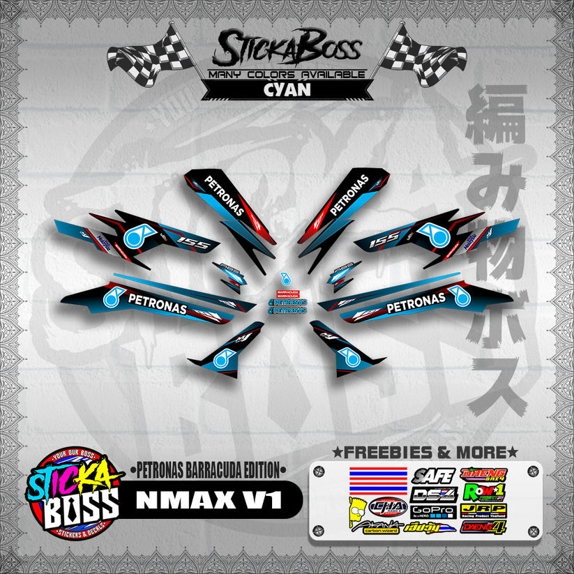 NMAX V1 DECALS ( PETRONAS BARRACUDA EDITION )【WITH FREEBIES】 – StickaBoss