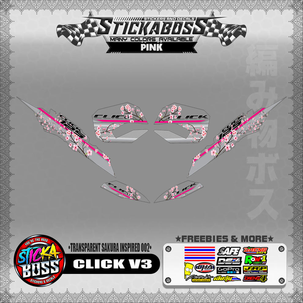 【PREMIUM UV PRINT】TRANSPARENT CLICK V3 DECALS ( SAKURA INSPIRED 002 ...