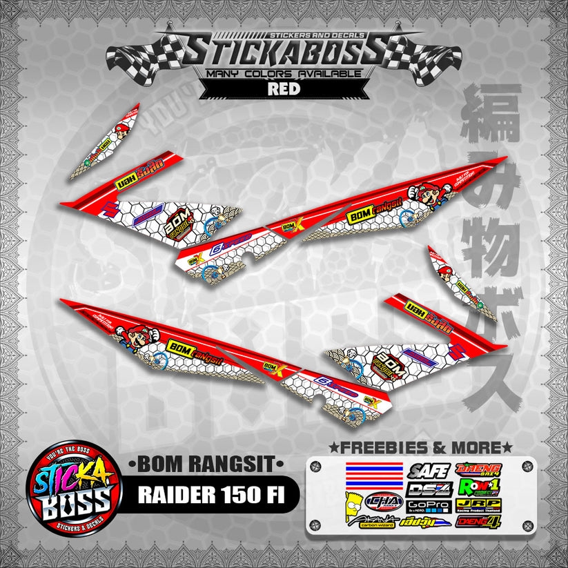 RAIDER 150 FI INDO DECALS ( BOM RANGSIT )【WITH FREEBIES】 – StickaBoss