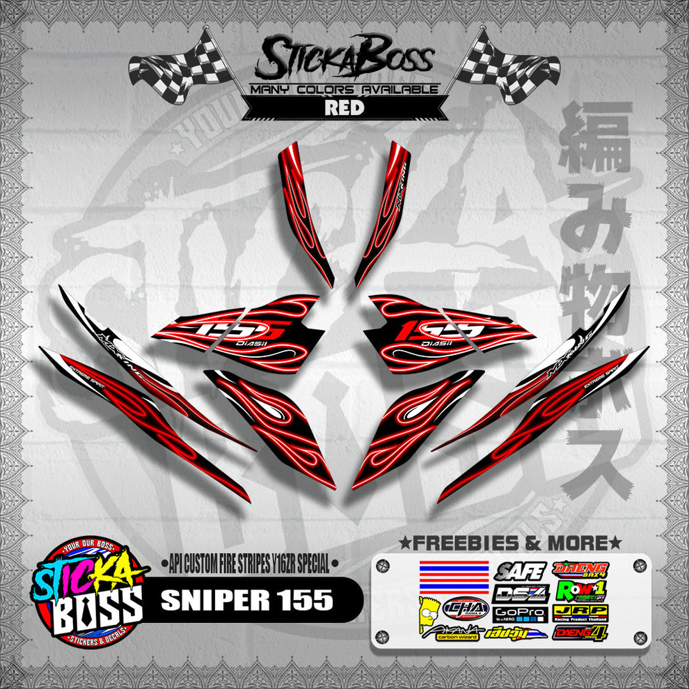 SNIPER 155 DECALS ( API CUSTOM FIRE STRIPES Y16ZR SPECIAL )【WITH FREEB – StickaBoss
