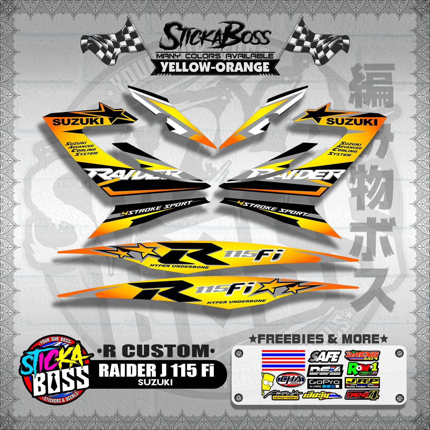 RAIDER J 115 Fi DECALS ( R CUSTOM )【WITH FREEBIES】 – StickaBoss